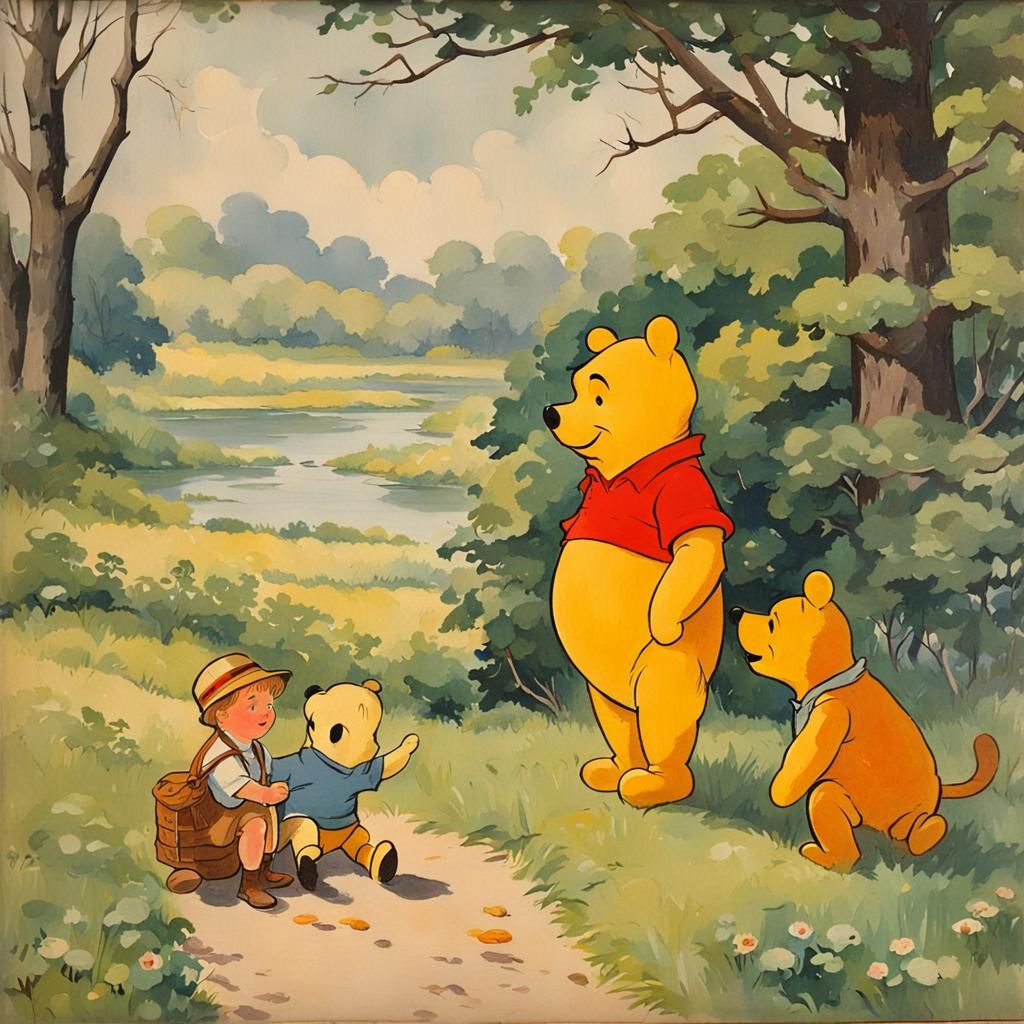 1920s children's book, Winnie the Pooh and Christopher Robin - AI ...