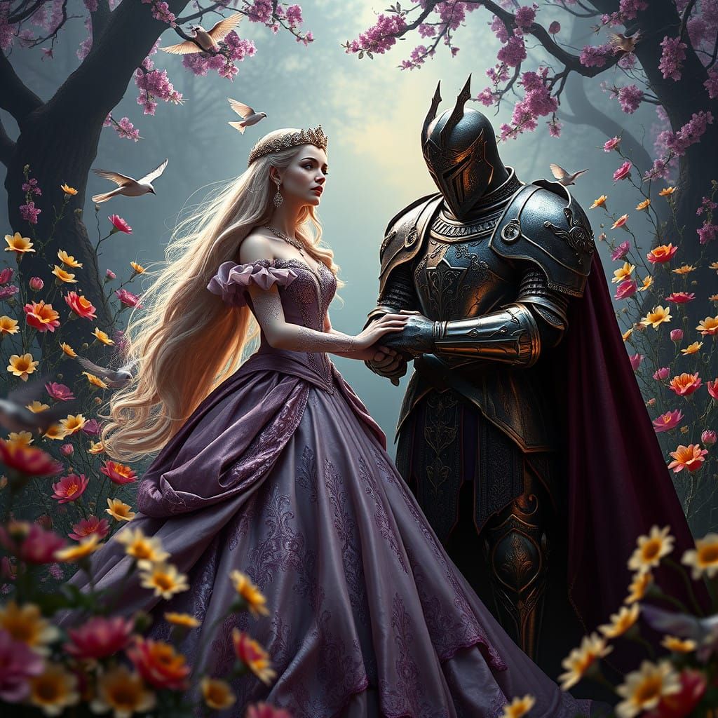 Princess and her knight - Dark Fantasy Princess and Knight i...