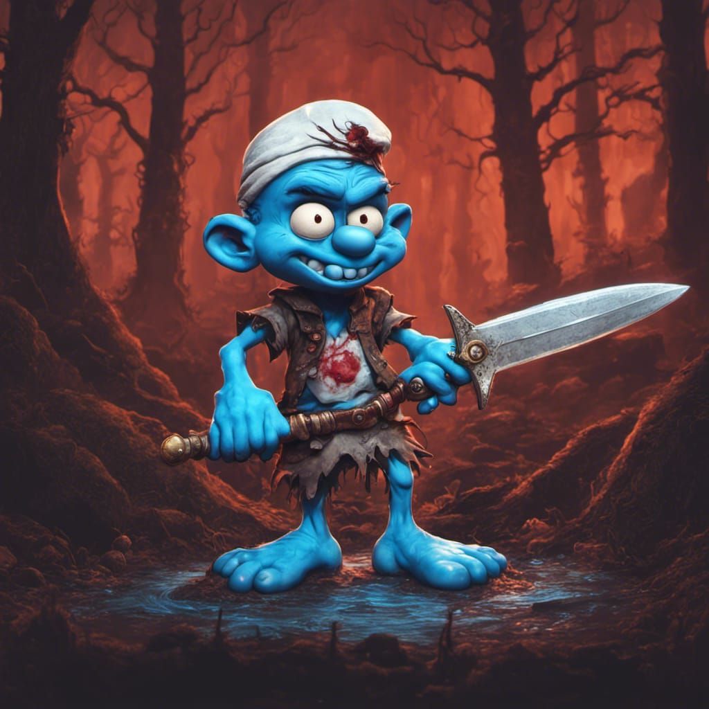 horror: Cartoon of a dead zombie Smurf with a sword through its heart ...