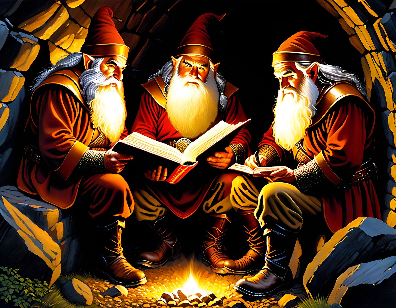 Dwarves reading about dwarves. - AI Generated Artwork - NightCafe Creator