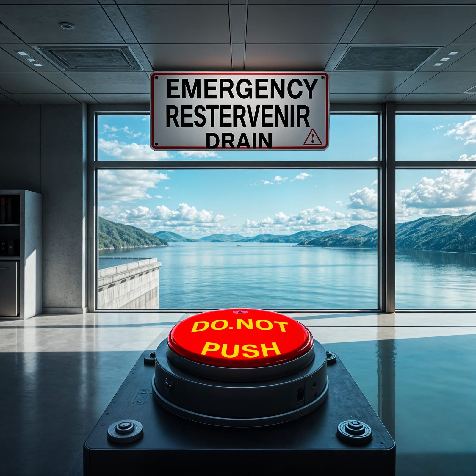 Modern Office Space with Ominous Warning Signs and... - AI Art