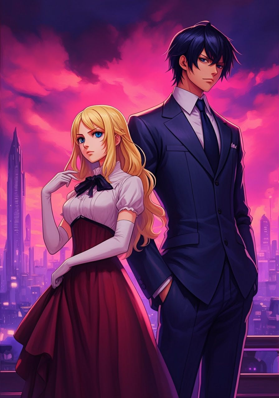 Dynamic Shonen Manga Cover with Cityscape Backdrop - AI Art