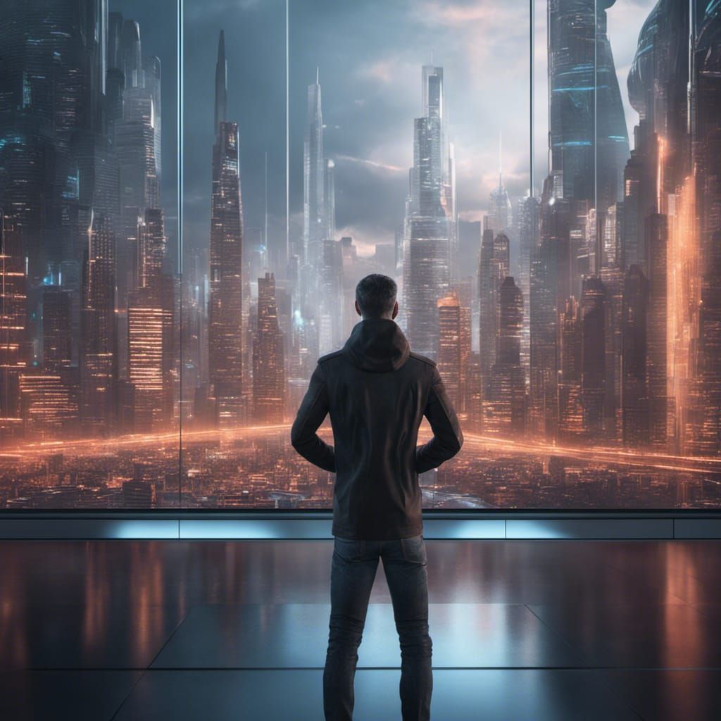 epic cinematic concept art CG render digital person standing in front ...