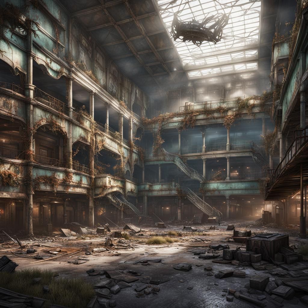 Post apocalyptic abandoned mall - AI Generated Artwork - NightCafe Creator