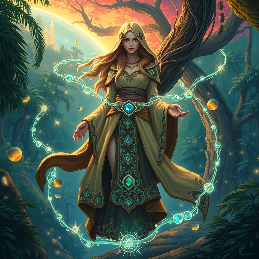 Mystical High Priestess Enveloped by Arcane Energy... - AI Art