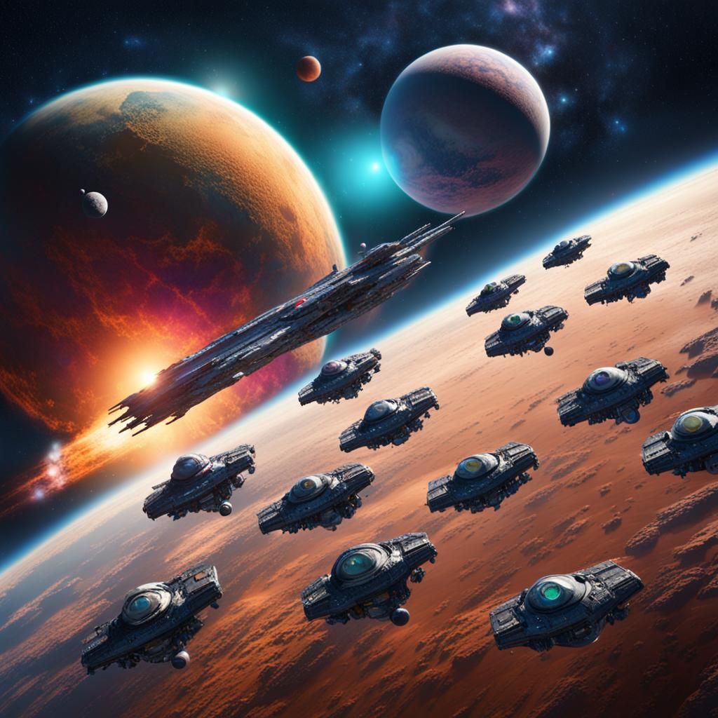 The spaceship orbit fleet - AI Generated Artwork - NightCafe Creator