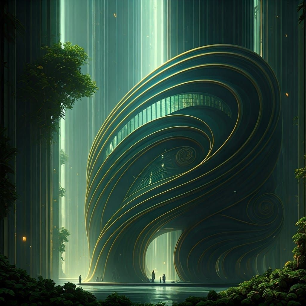 Ethereal Solarpunk Tower in Vibrant Cityscape - AI Art