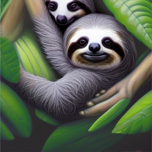 mother and baby sloth oil painting by James Gurney trending on ...