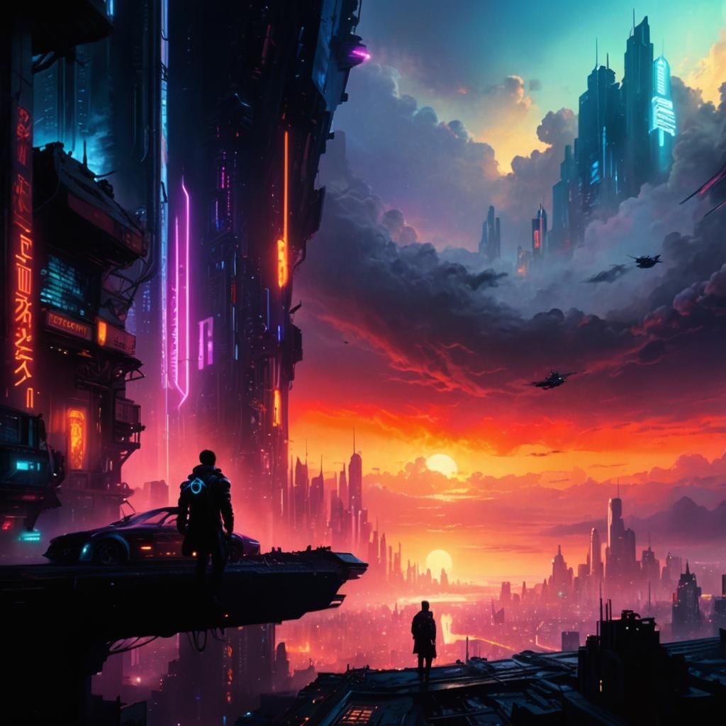 Cyberpunk Sunset 7 - Cyberpunk Cityscape at Sunset