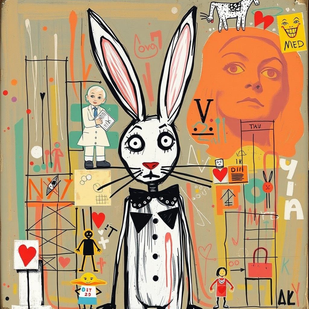 Bunny Man by Jean-Michel Basquiat - Neo-Expressionist Bunny...