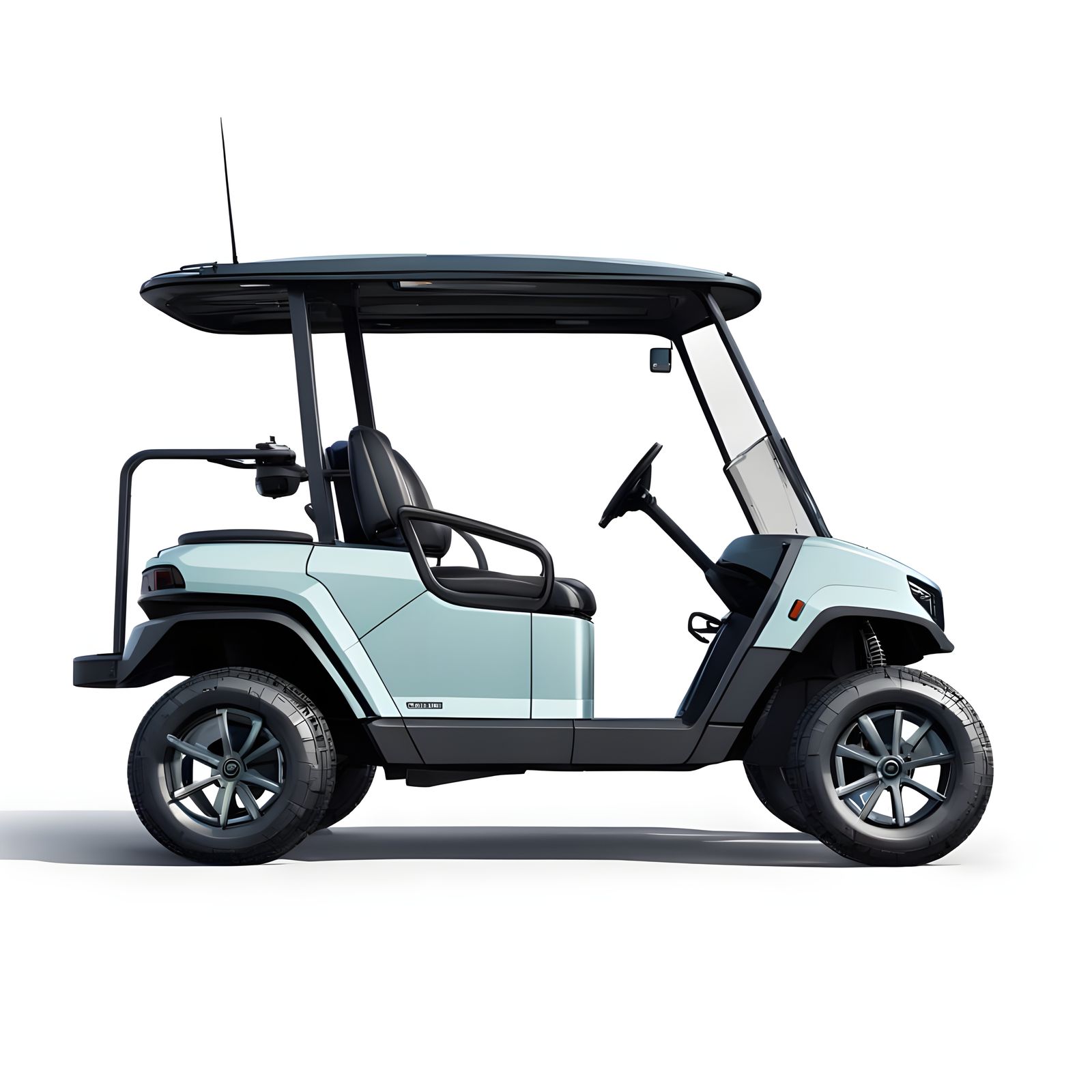 Side shot of electric golf cart chassis showing steel frame, highly ...