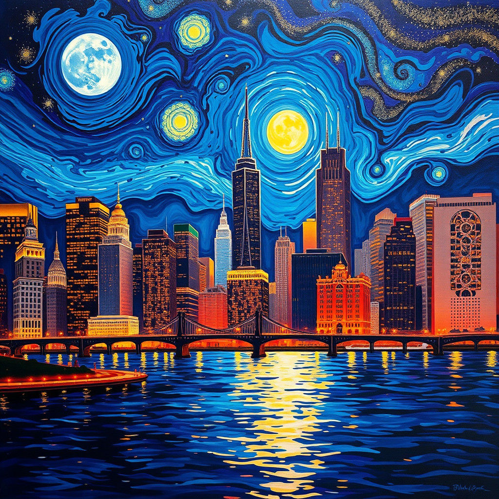 The nighttime skyline of Chicago captivates with its illuminated ...
