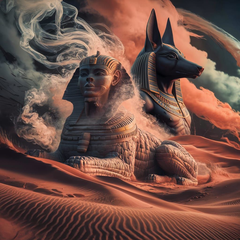Anubis and the Sphinx - AI Generated Artwork - NightCafe Creator
