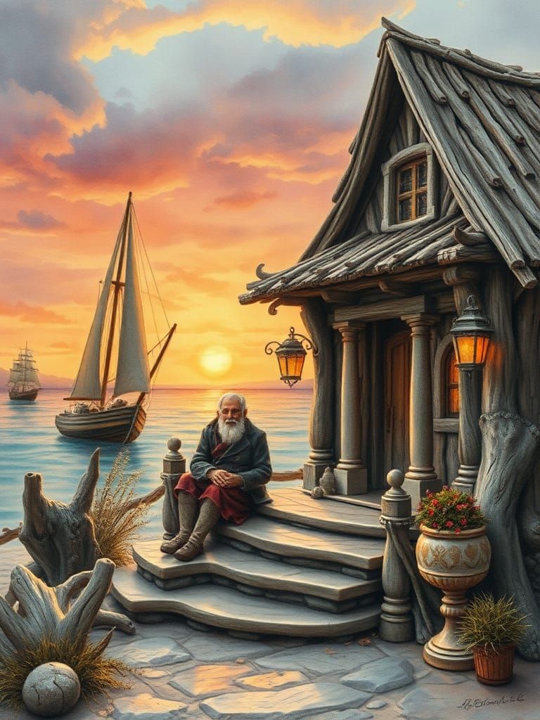 Humble driftwood - Sailing Cottage Sunset Serenity