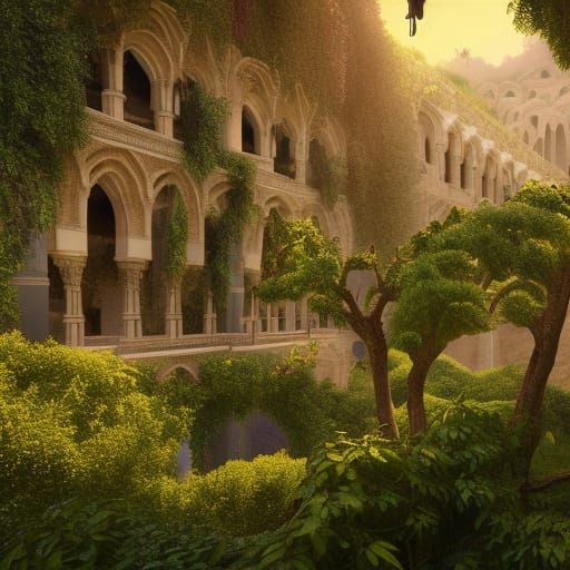 "breathtaking hanging vineyard in babylonian palace", hanging vines ...