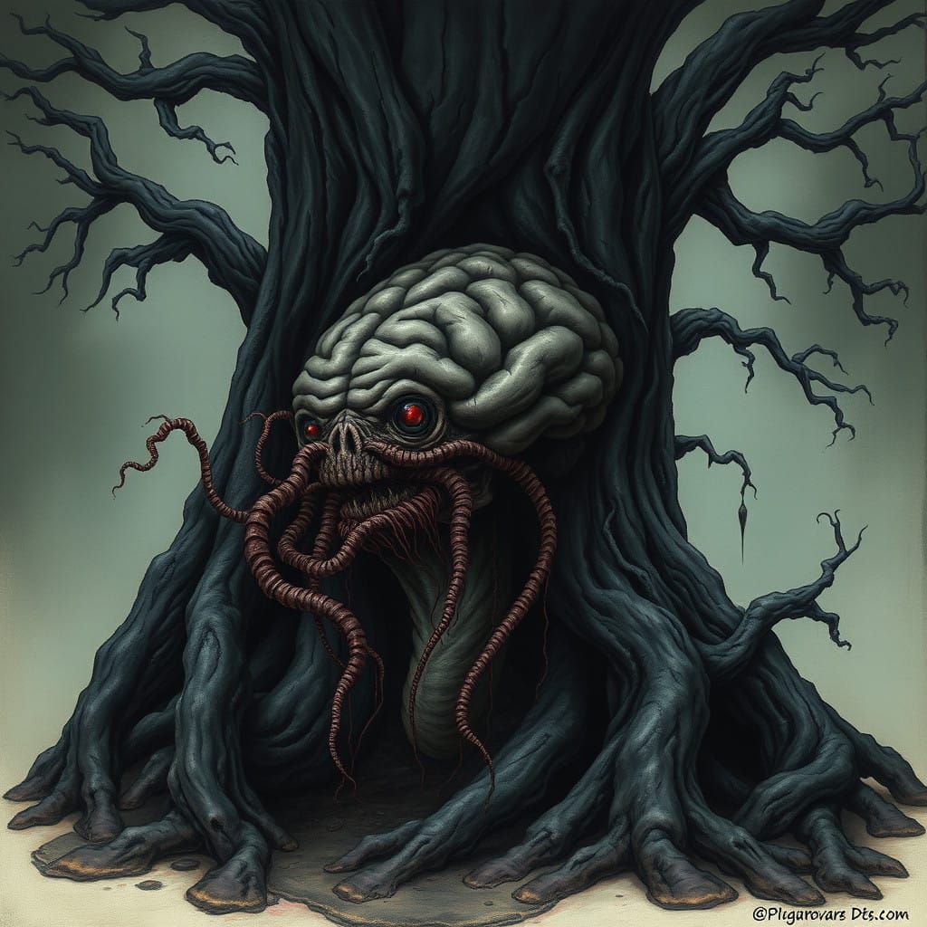 Grotesque, Hellish Brain Creature Emerges from Und... - AI Art