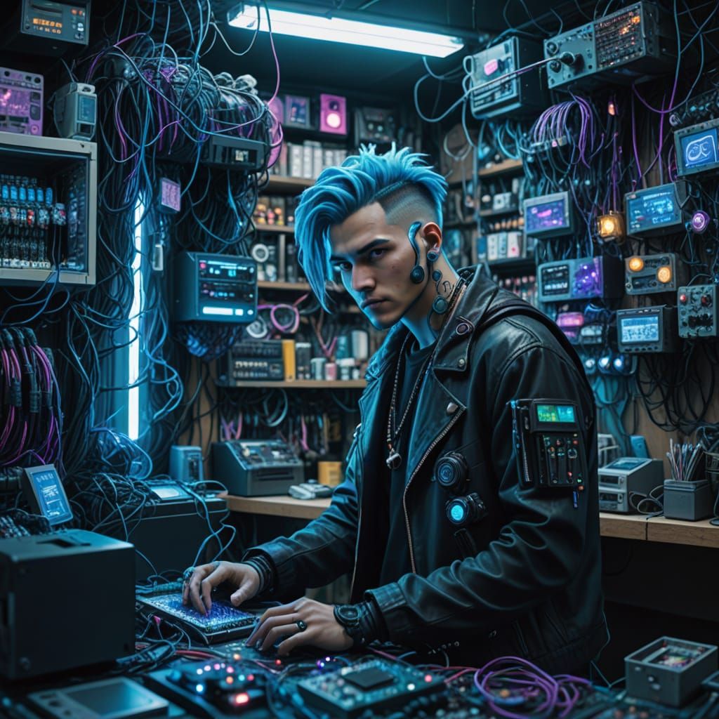 Cyberpunk shop - Cyberpunk Electronics Bazaar in Neon Glare