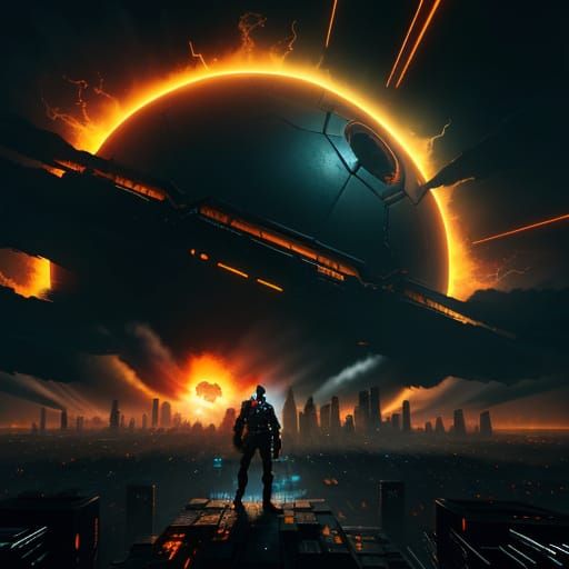 Heroic Alien Stands Tall Against Futuristic Citysc... - AI Art