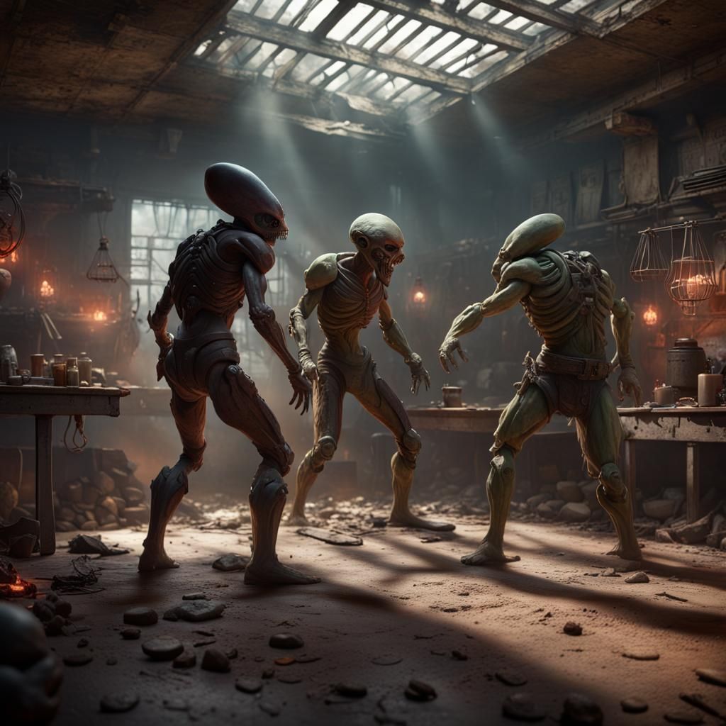 Alien bar brawl - AI Generated Artwork - NightCafe Creator