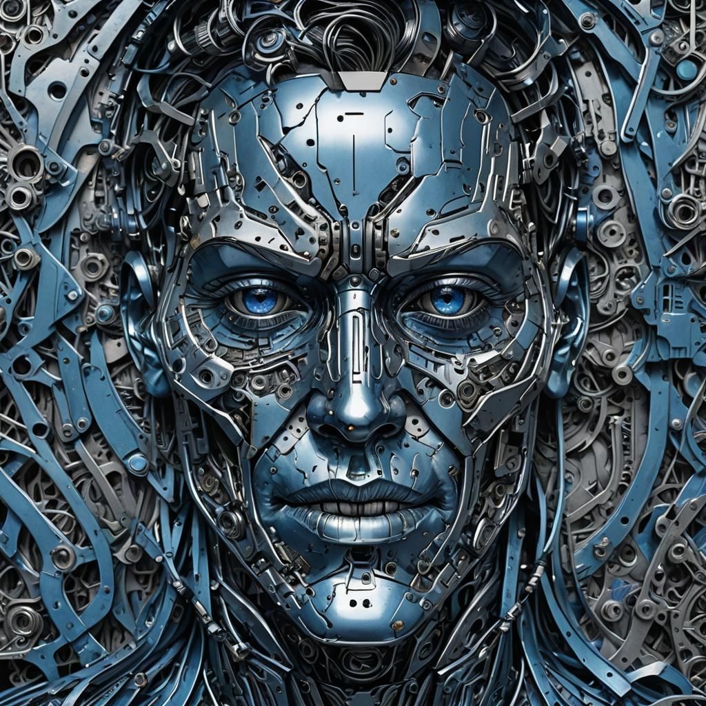 Hyperdetailed blue metal face portrait - AI Generated Artwork ...