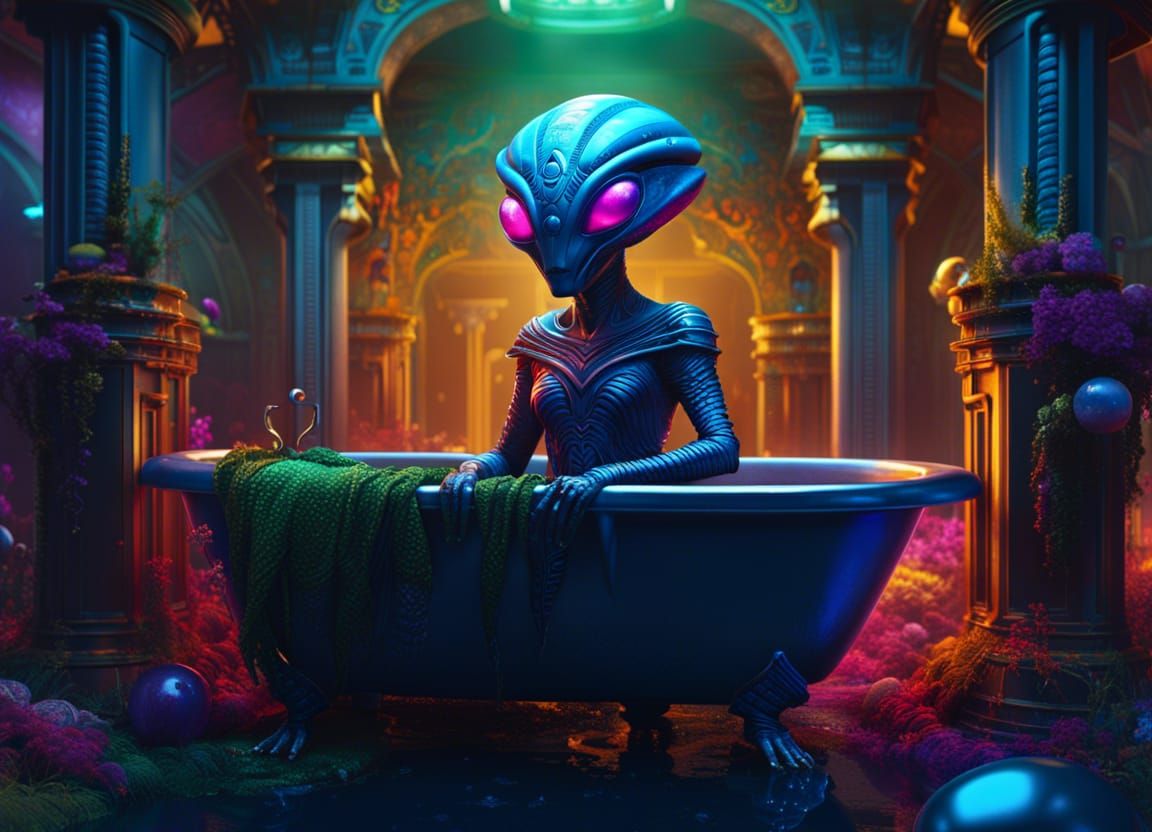 Alien in bath - AI Generated Artwork - NightCafe Creator