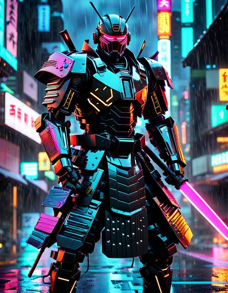 Neon-lit Cyberpunk Samurai 1 - AI Generated Artwork - NightCafe Creator