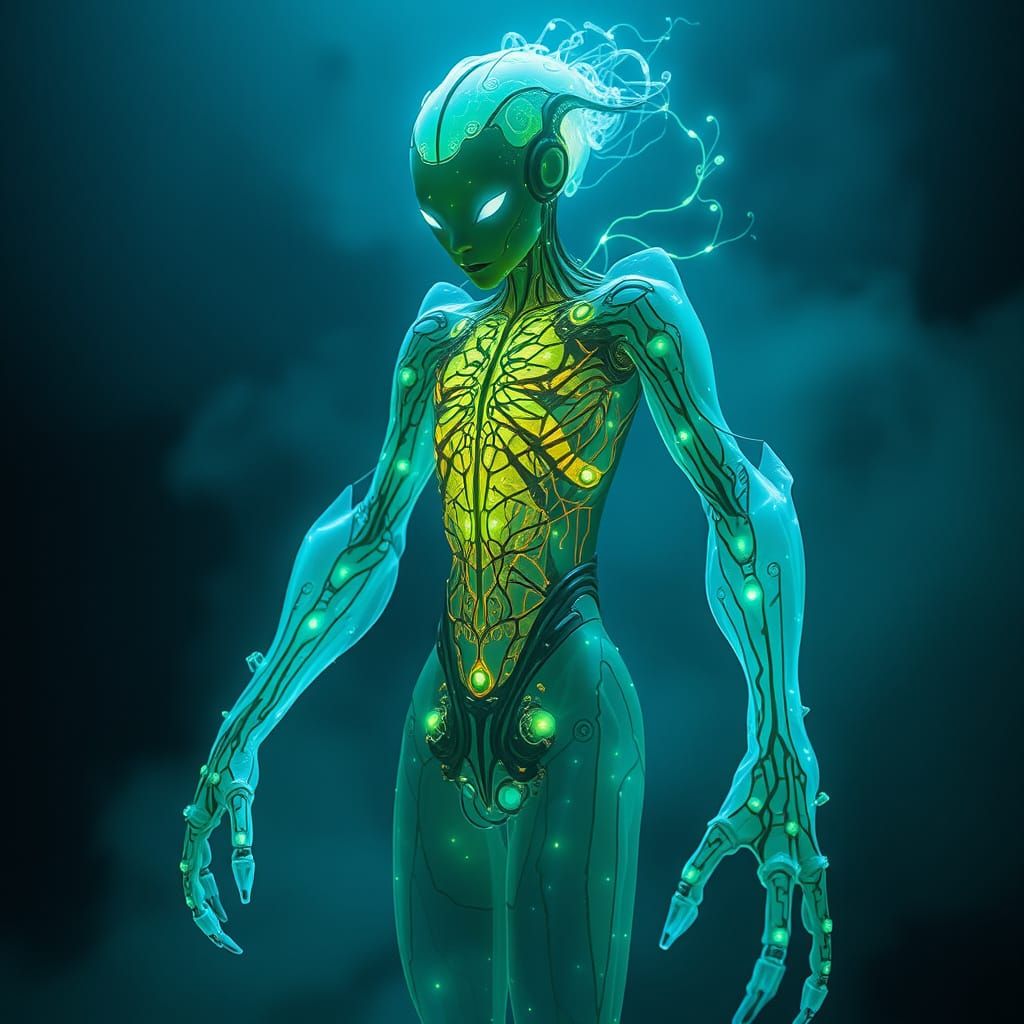 Ethereal Android Emerges from the Mist - AI Art