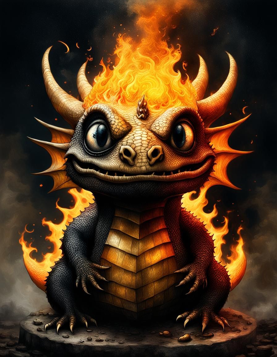 "Fiery Obese Cute Baby Grease Dragon Soaked in Flames": photograph by ...