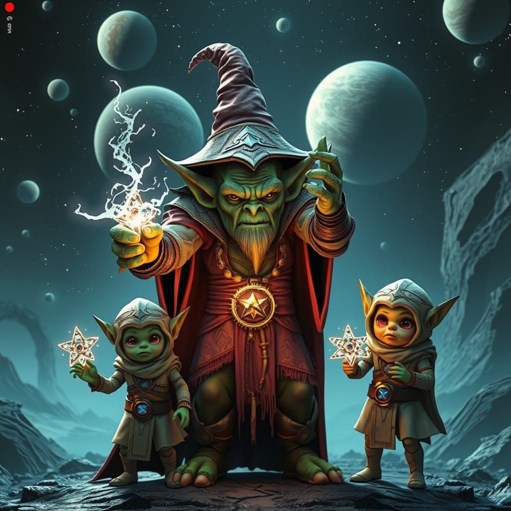 A Sci-fi Orc Wizard and his children