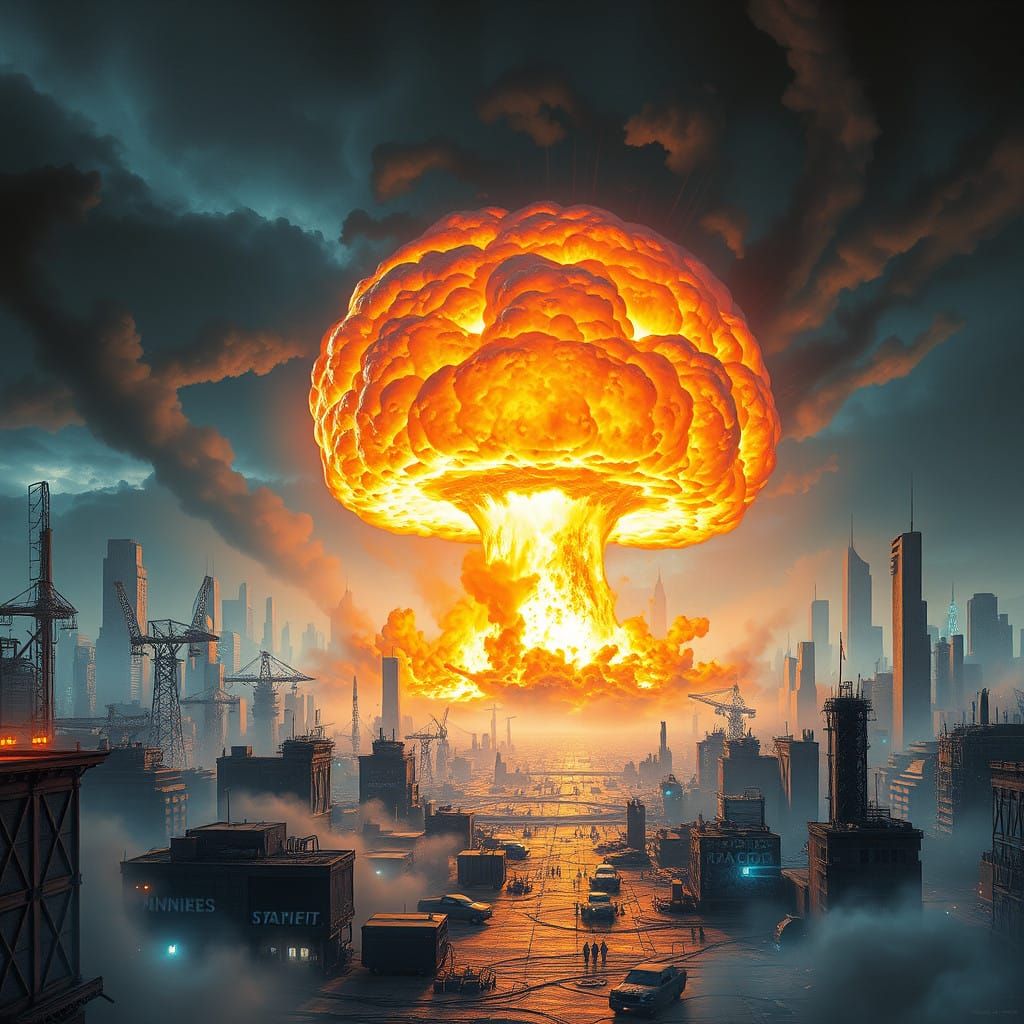 Cyberpunk Apocalypse: Electric Blues and Orange In... - AI Art