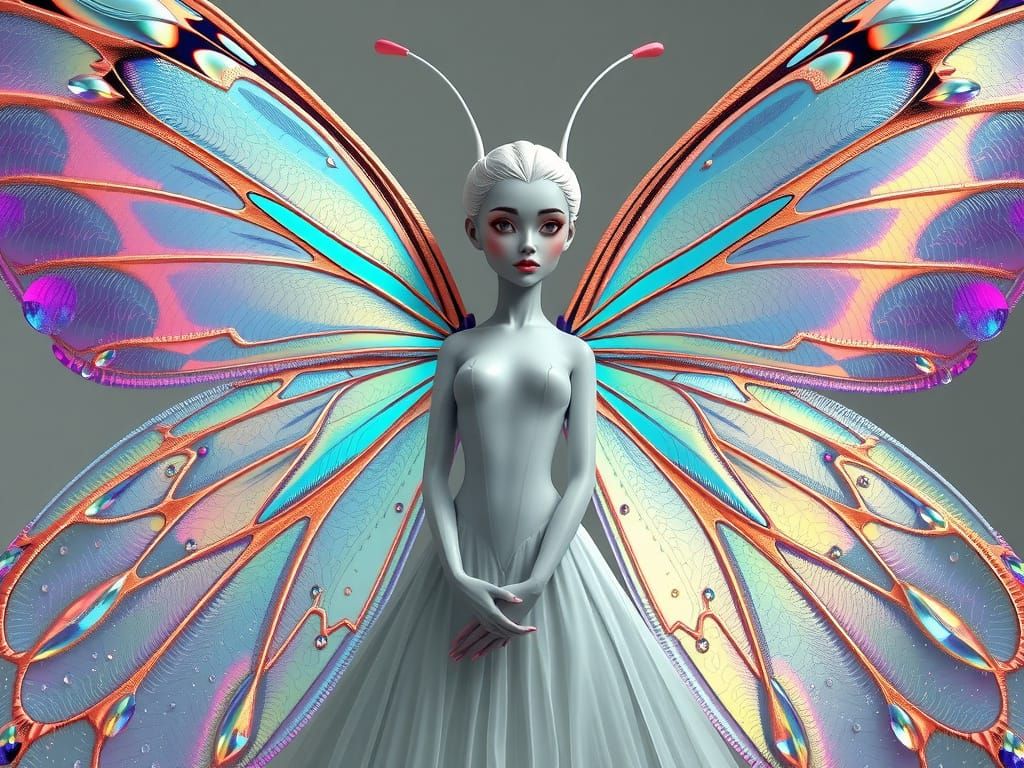 Iridescent Butterfly Goddess in Hyperdetailed Wing... - AI Art