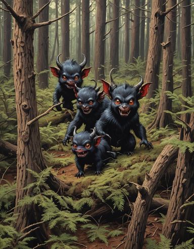 cute baby jersey-devil cryptid spooky pine forest - AI Generated ...