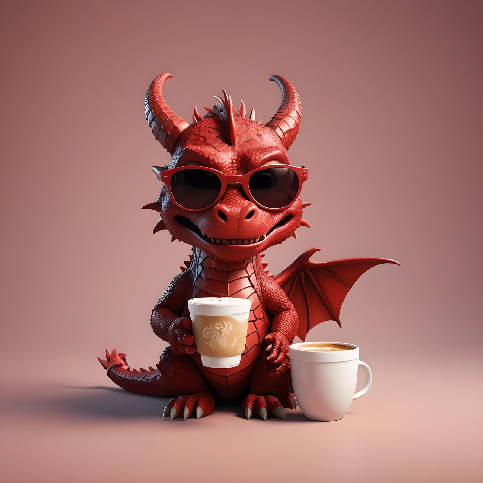 red dragon with sunglasses drinking a latte Pixar, Disney, concept art ...