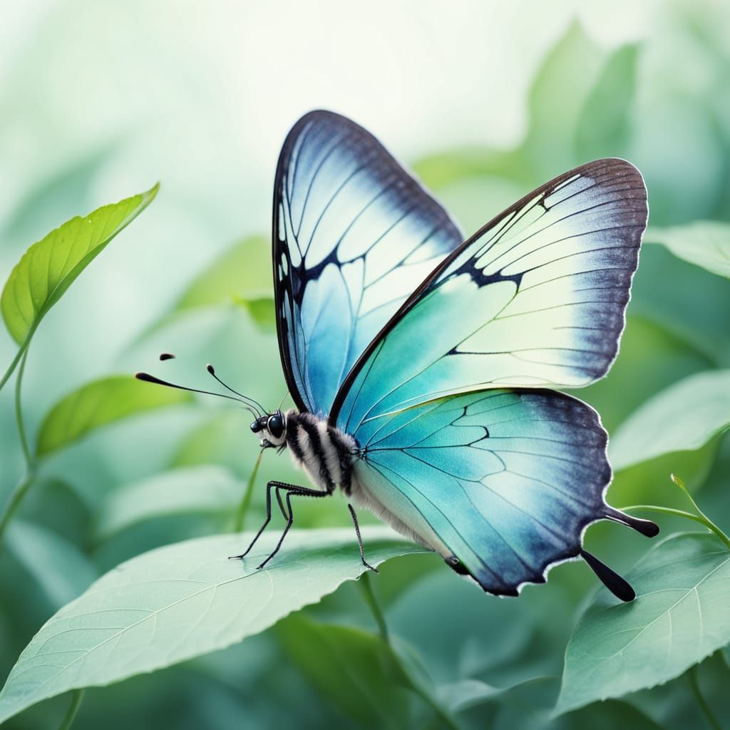 butterfly - Delicate Butterfly on a Leaf in Watercolor Styl...