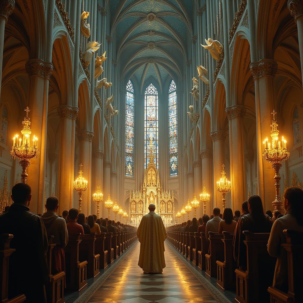 The mass! - Gothic Cathedral Illuminated by Evening Starligh...
