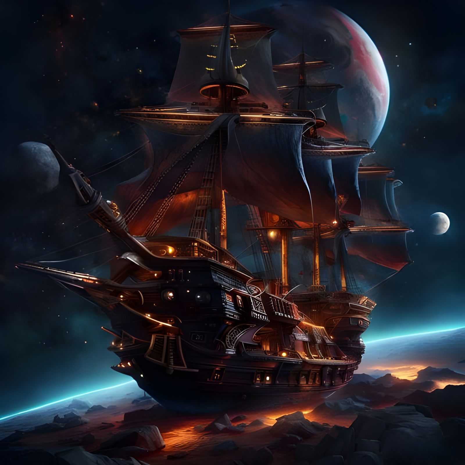 Space Pirate Ship Docking On Unknown Planet For New Adventures - AI ...