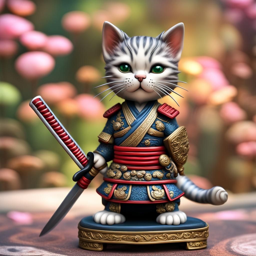 Bobblehead of Samurai Kitten with katana, cute, adorable, whimsical ...