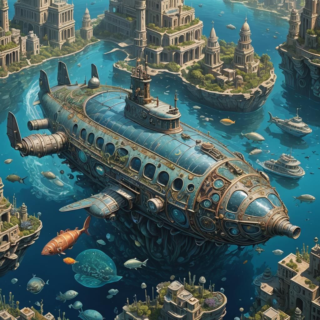 Biomorphic submarine above Atlantis. - AI Generated Artwork - NightCafe ...