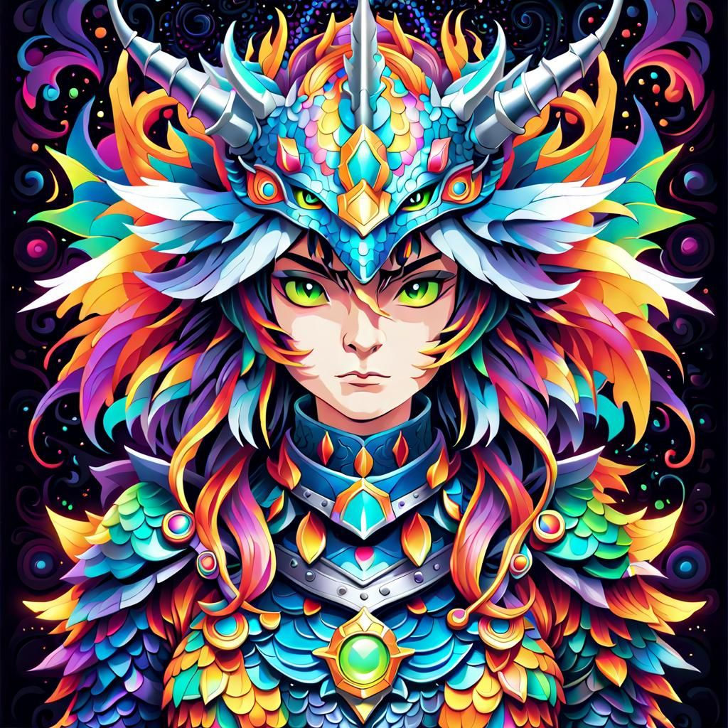 Mystical Dragon Knight in Psychedelic Bioluminesce... - AI Art