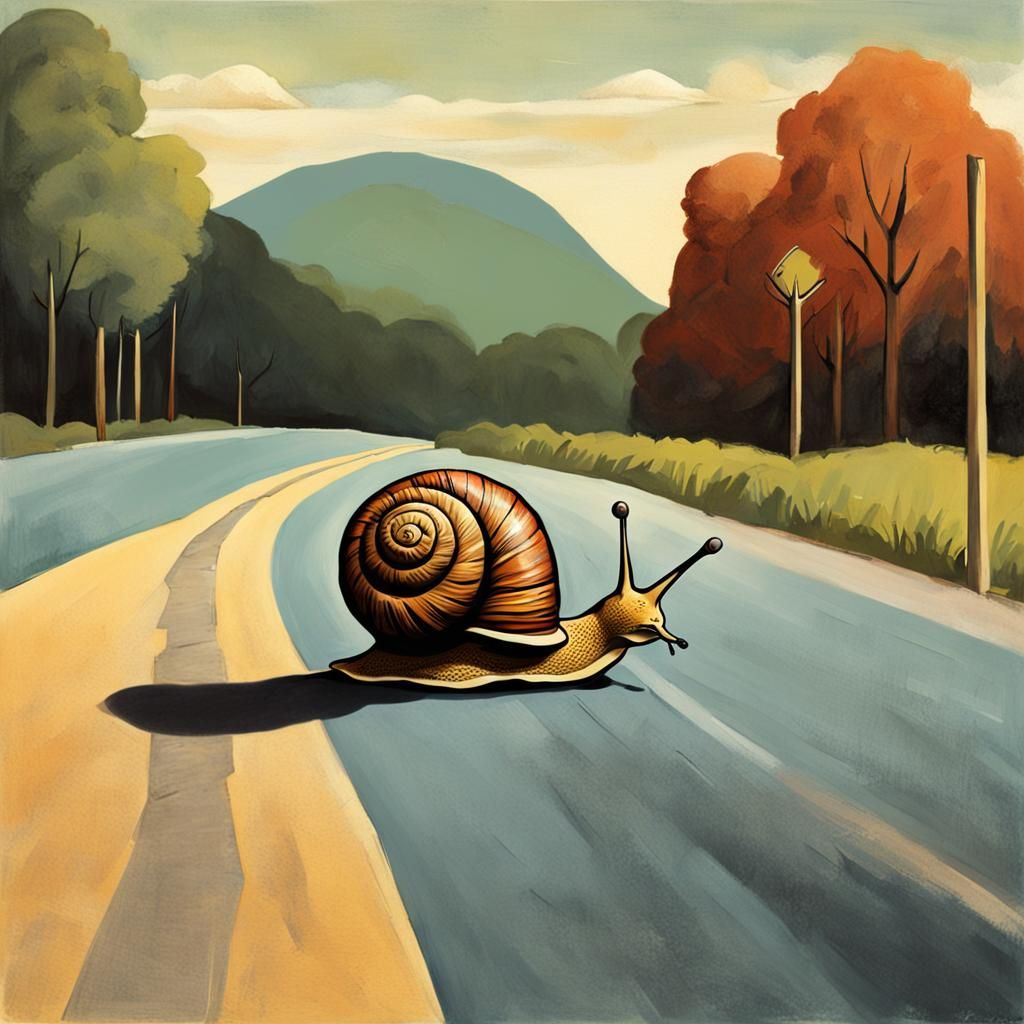 A snail crossing the road - AI Generated Artwork - NightCafe Creator