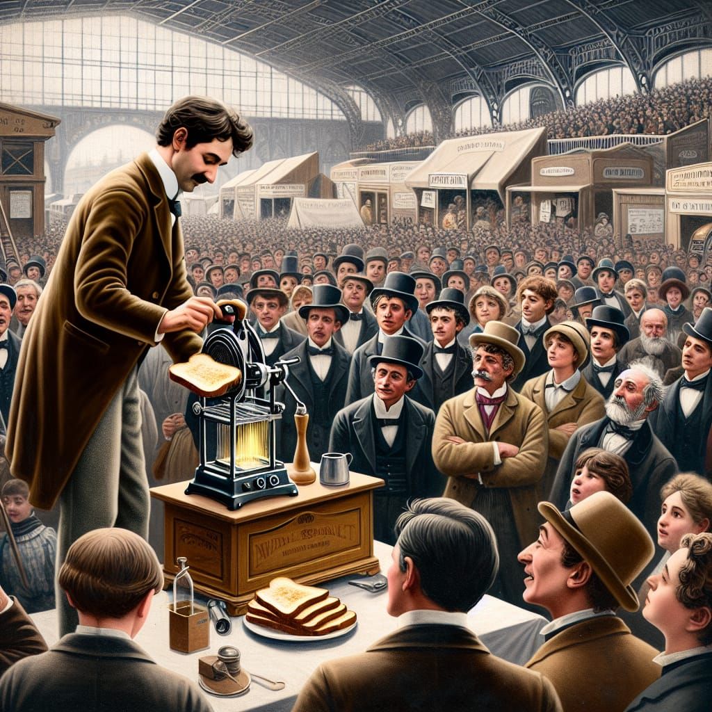 Inventor Demonstrates Manual Bread Toaster at 1806... - AI Art