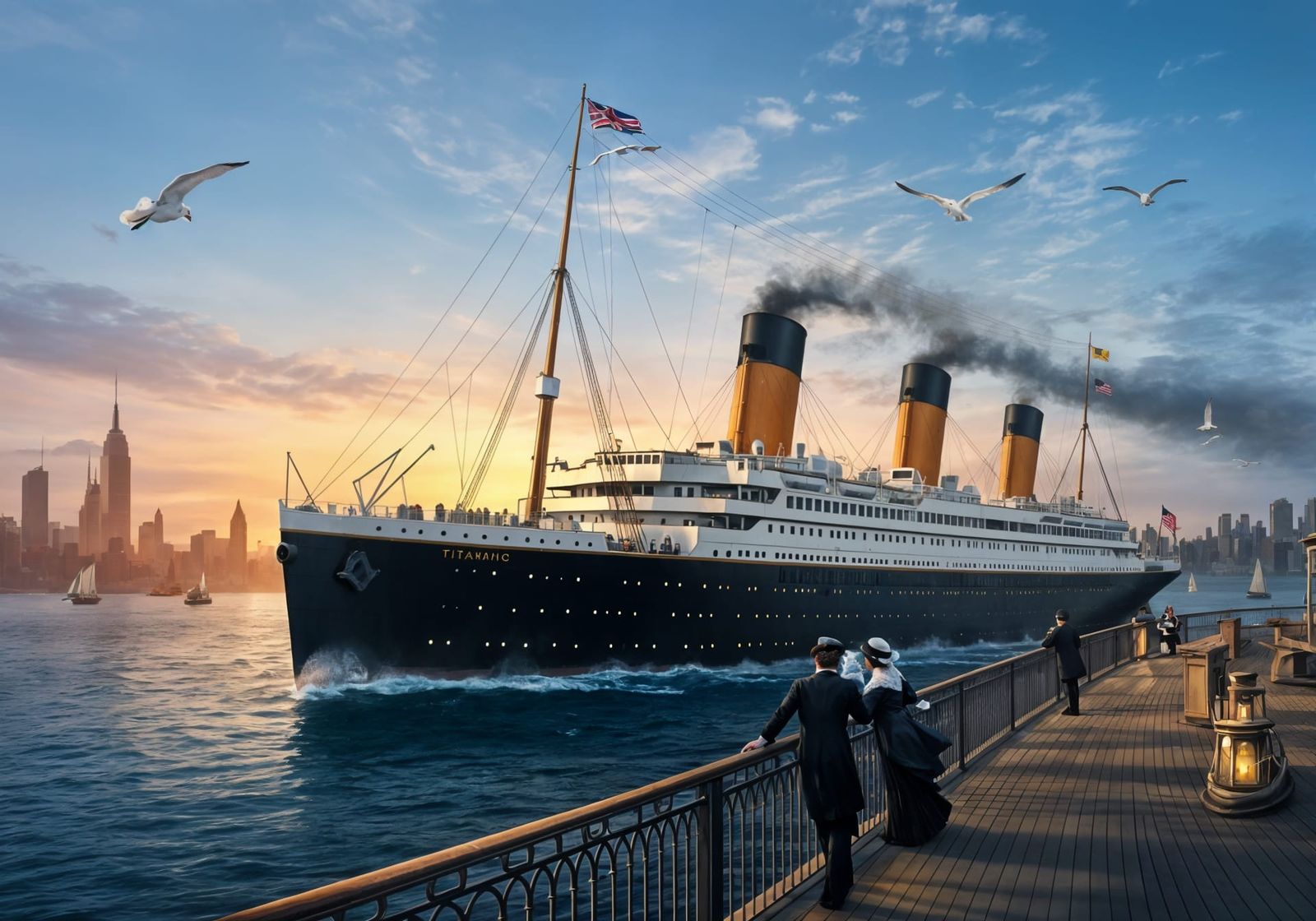 The RMS Titanic sailing smoothly into New York City Harbor (History ...