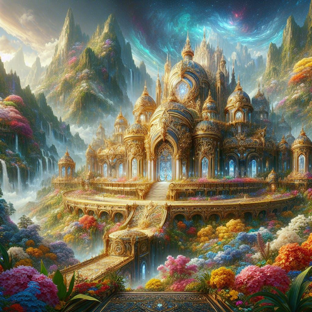 Luxurious Fantasy Estate Embodies Opulence in Cybe... - AI Art