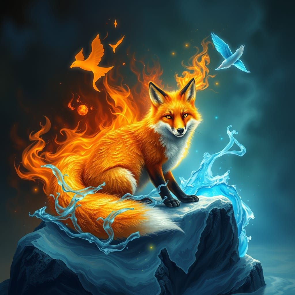 Elemental Fox in Balance of the Elements - AI Art