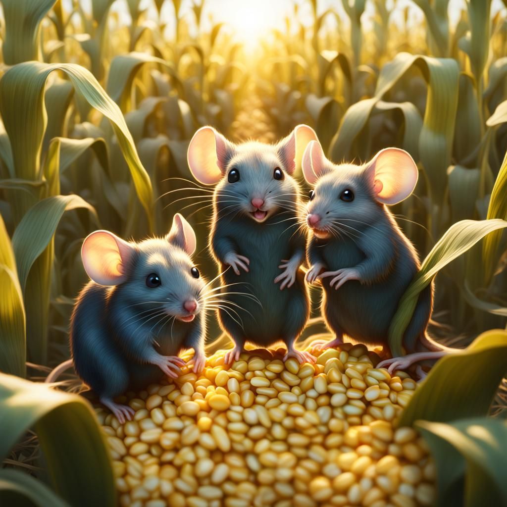 Cute little mice in a sunny corn field - AI Generated Artwork ...