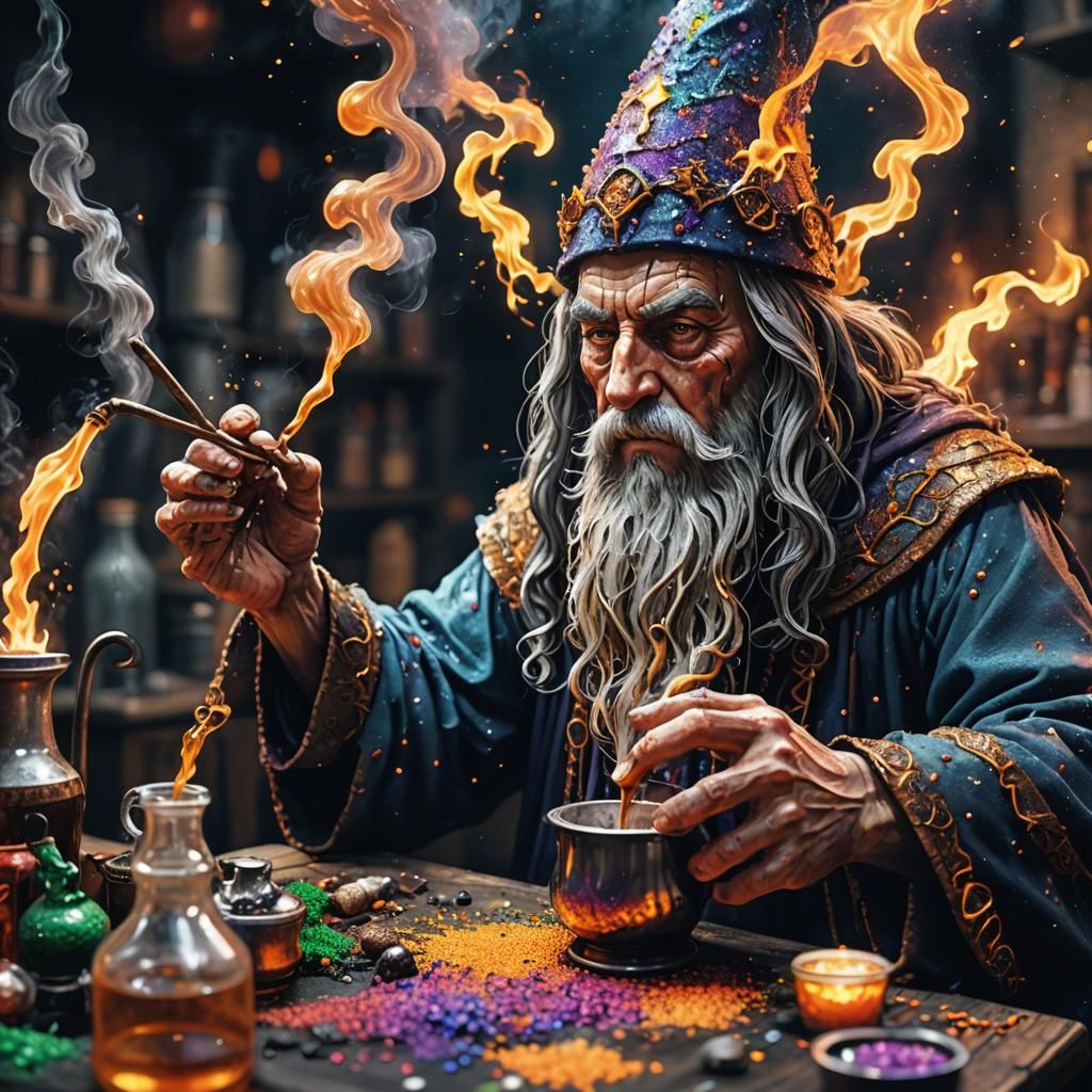 A wizard is brewing poison in a dark place 8k resolution concept art ...
