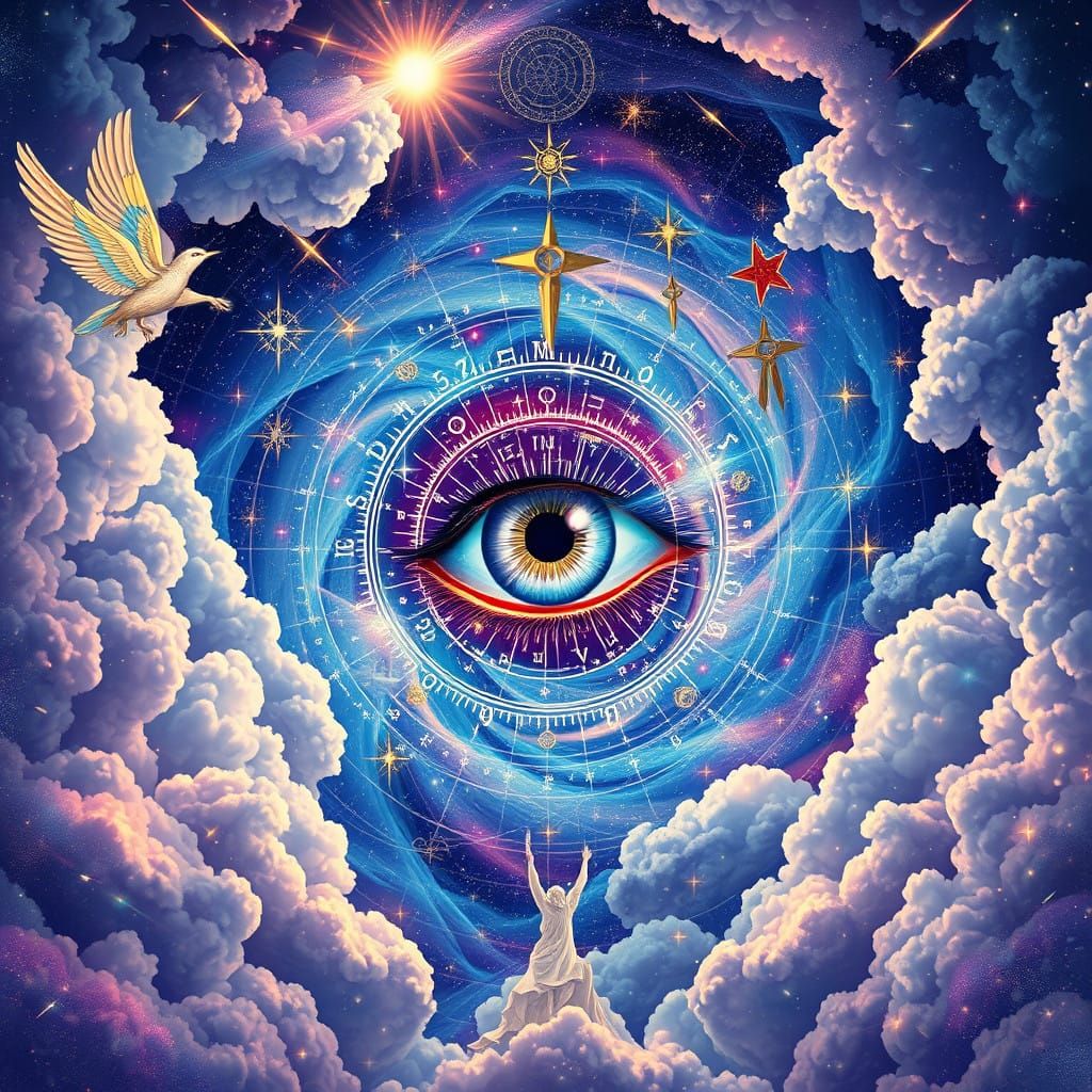 Abstraction-a sky map with a beautiful eye in the center, runic symbols ...