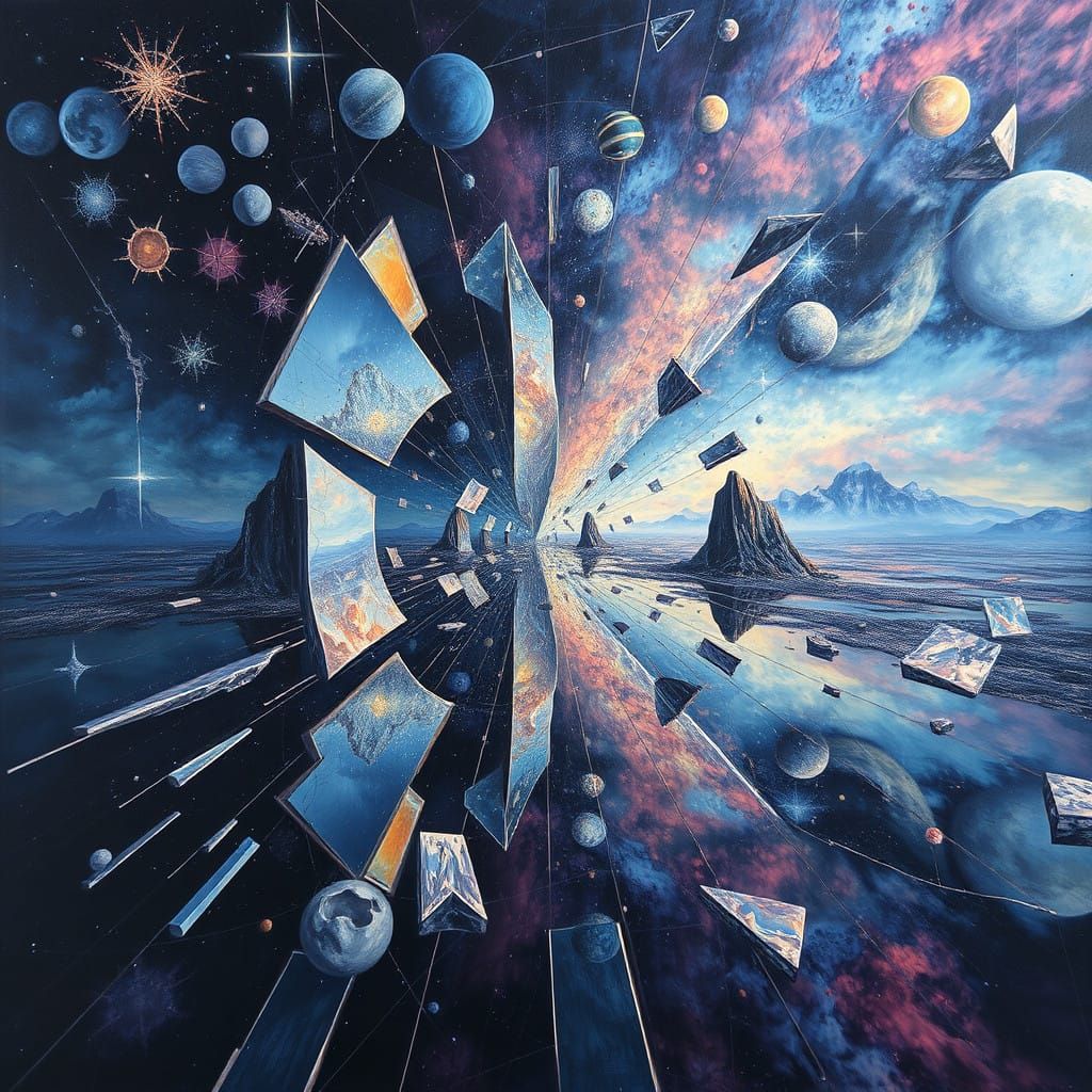 Hyperdetailed Metaphysical Painting, shattered mir... - AI Art