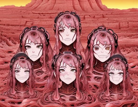 out of the weird red goo, several girly faces formed - AI Generated ...