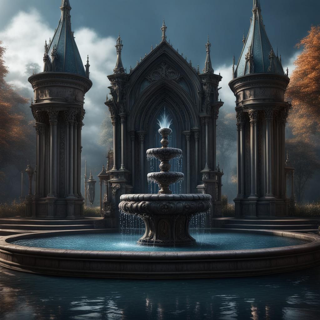 Gothic water fountain - AI Generated Artwork - NightCafe Creator